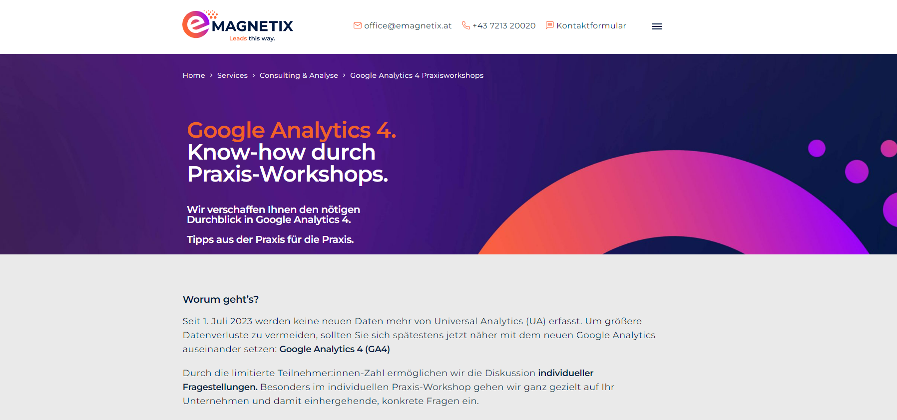 eMAGNETIX Praxis-Workshop: Google Analytics 4-Wissen